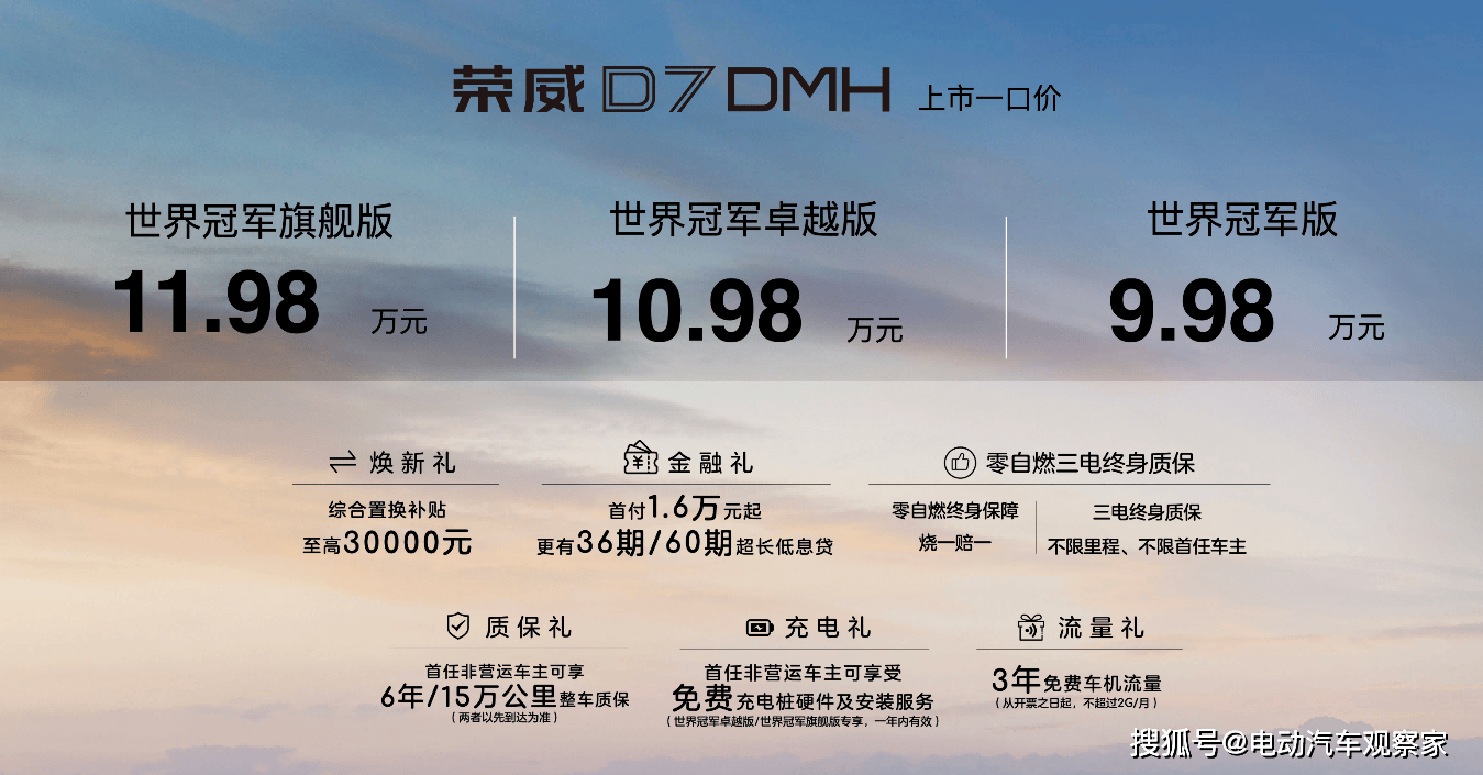荣威DMH双车正式上市，D7 DMH实测续航2208.719km_搜狐汽车_搜狐网