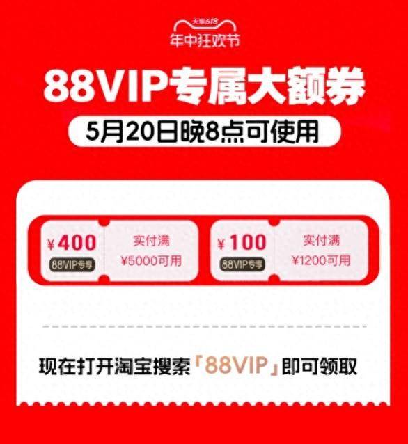 使用门槛降低，今晚开始即可领取！天猫618发放88VIP大额券_淘宝_消费者_人群